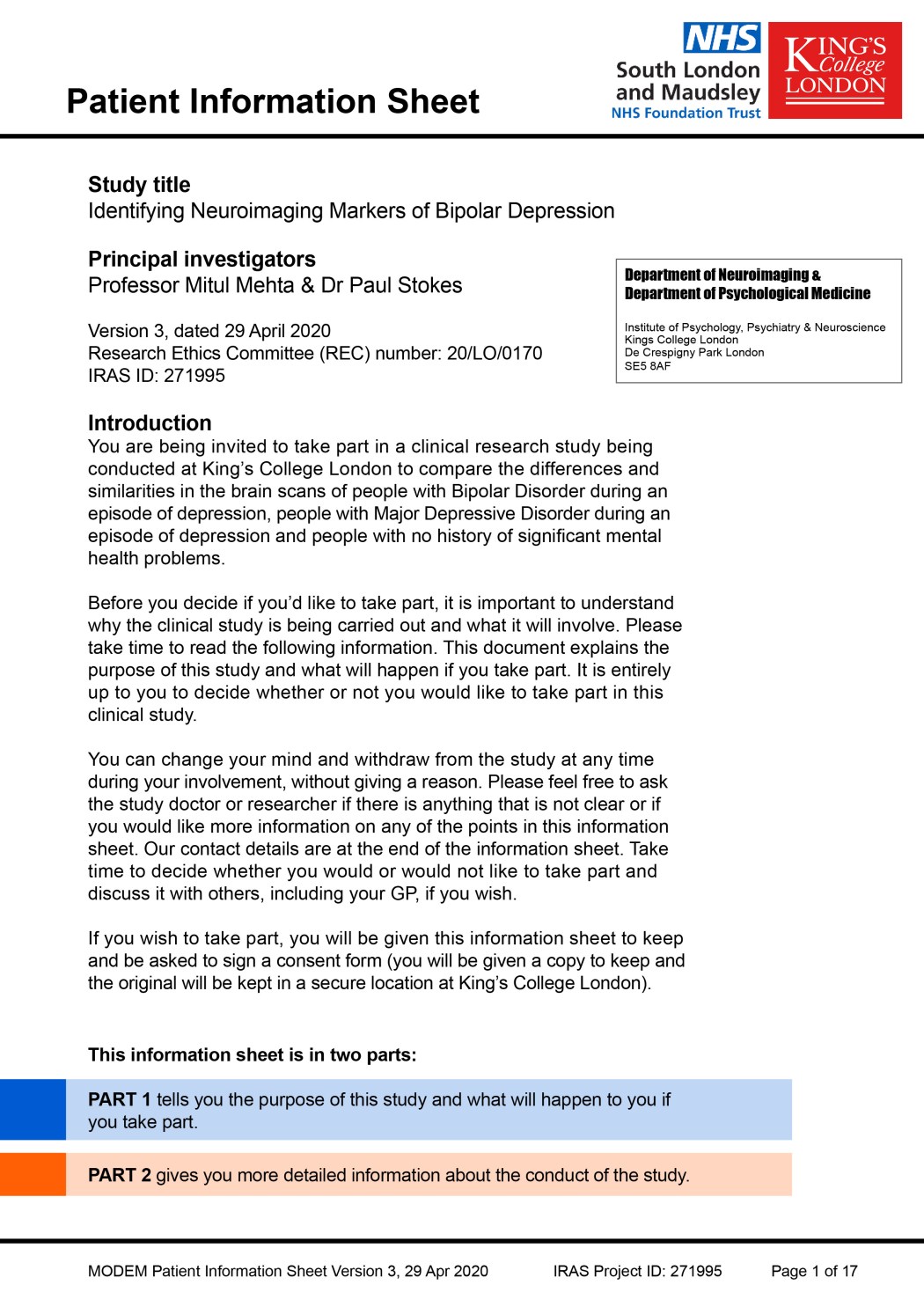 Example Patient Information Sheet – Neuroscience & graphic design